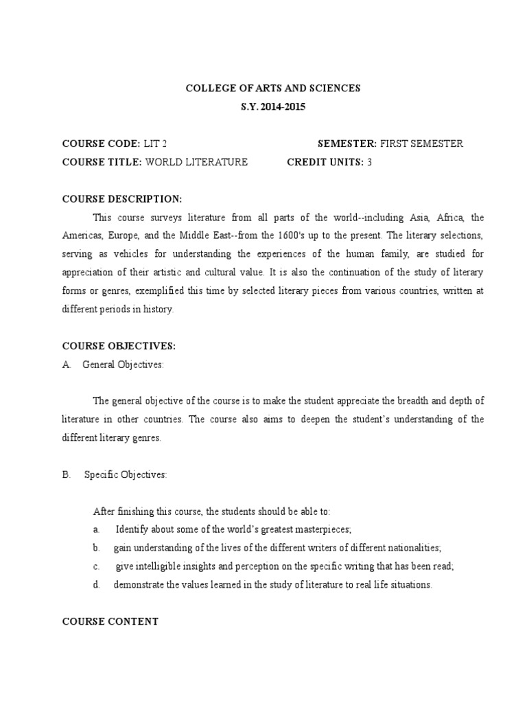 World Literature Syllabus | PDF | Genre