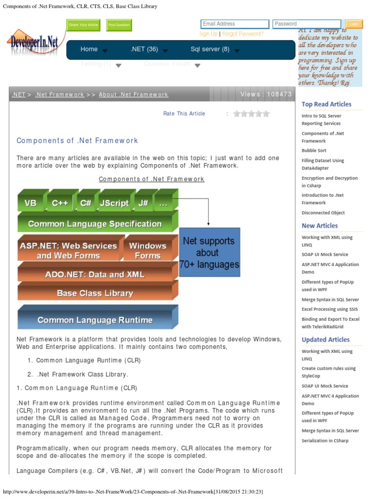 Components of .Net Framework, CLR, CTS, CLS, Base Class Library | PDF | Data Type | Class ...