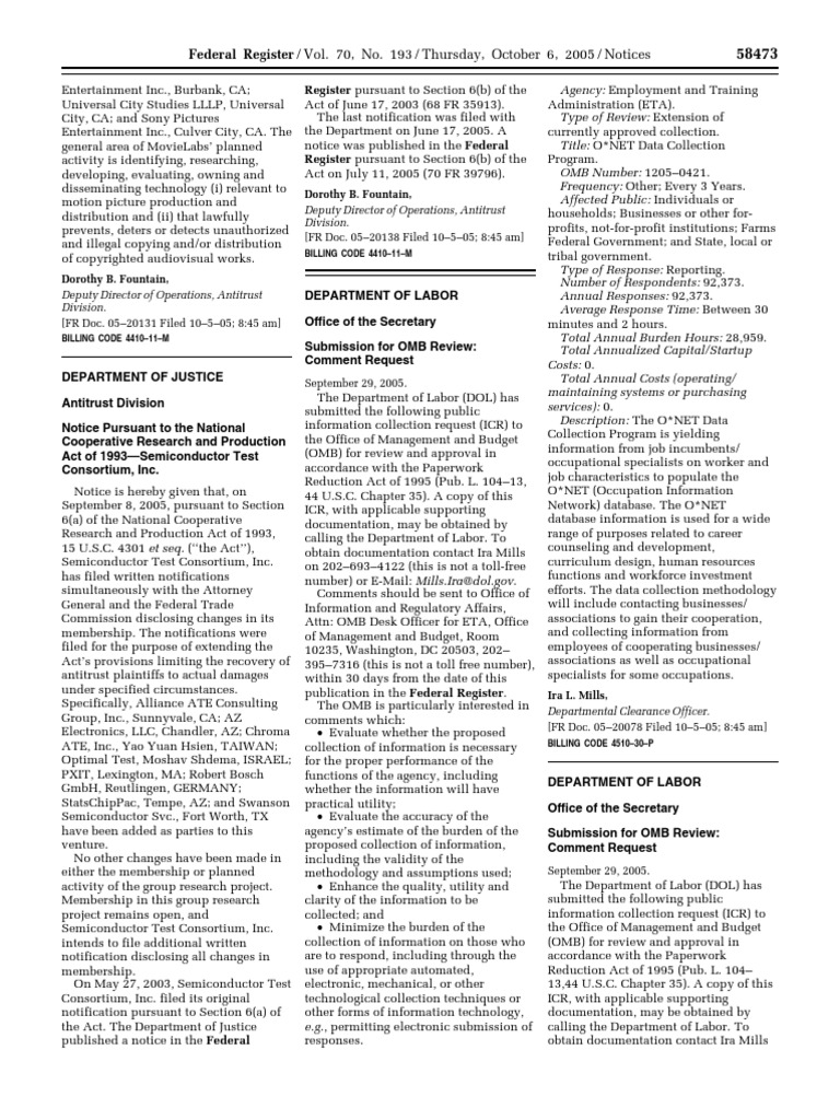 Notice: National Cooperative Research Notifications: Semiconductor Test ...