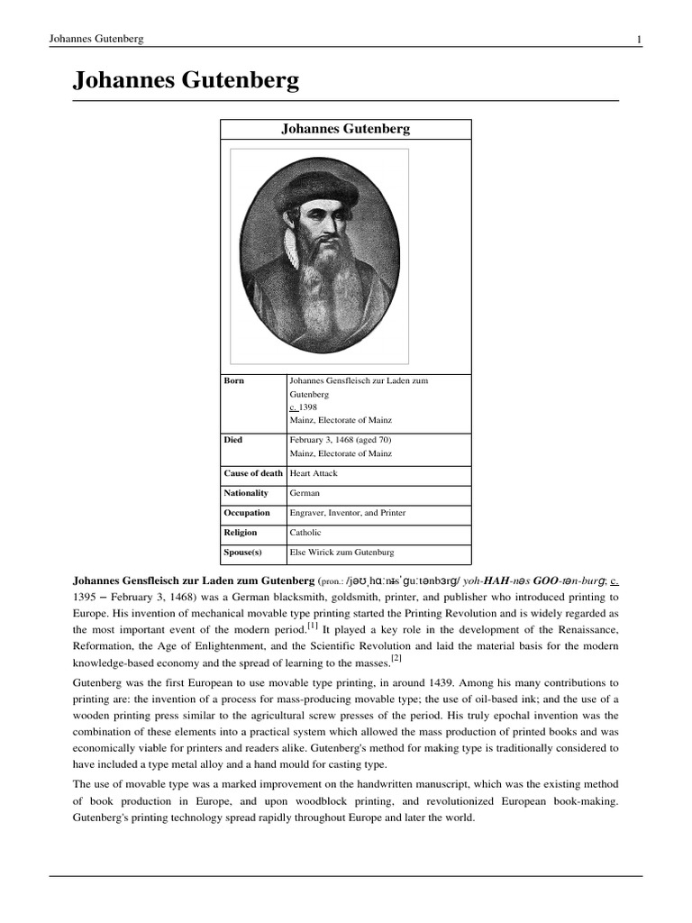 Johannes Gutenberg | Johannes Gutenberg | Printing