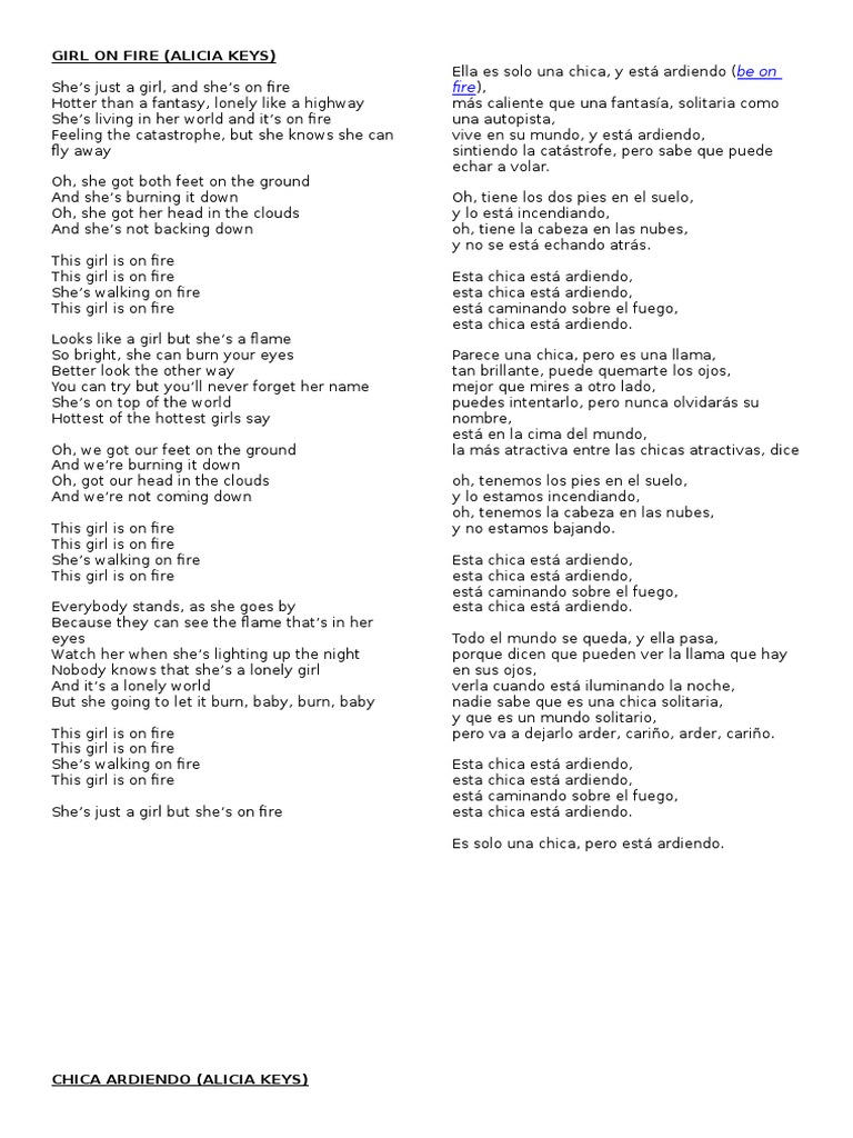 Girl On Fire - Alicia Keys (Original Lyrics) | PDF
