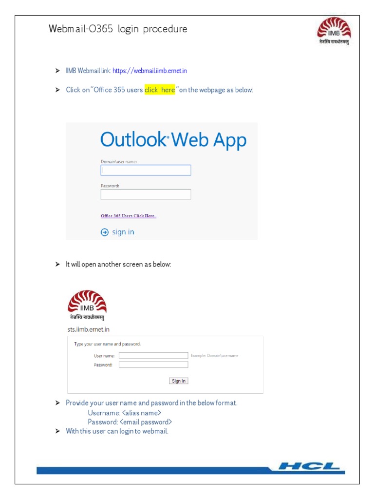 1 IIMB Webmail-O365 Login Procedure | PDF | Business | Finance & Money ...