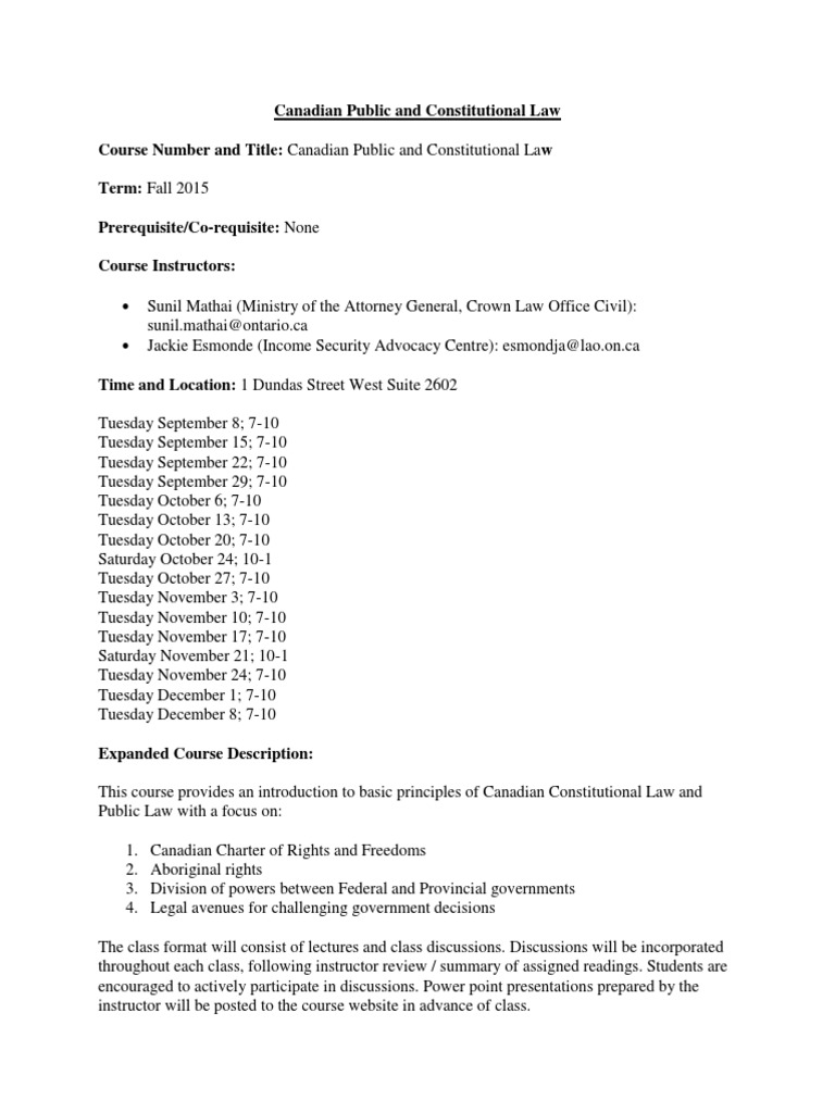 Canadian Public and Constitutional Law. FINAL. July 30 2015 | PDF ...