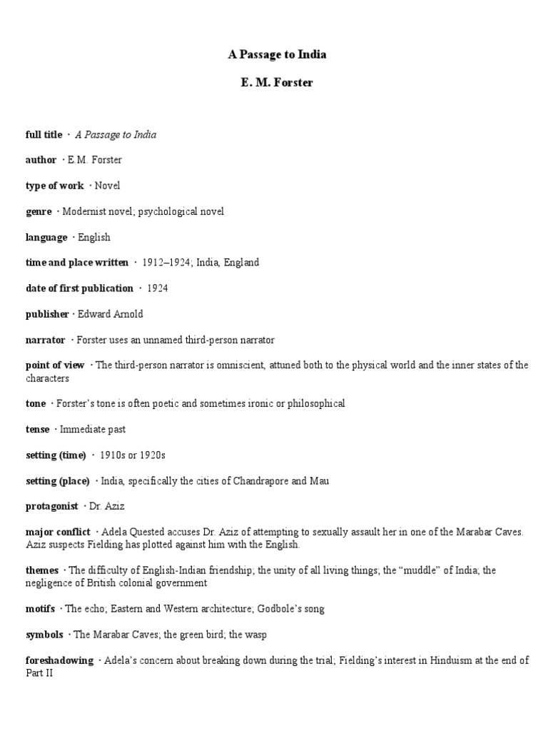 A Passage To India Key Facts | PDF | Poetry | General Fiction