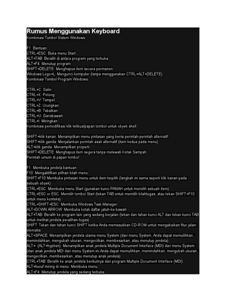 Rumus Menggunakan Keyboard | PDF | Komputer