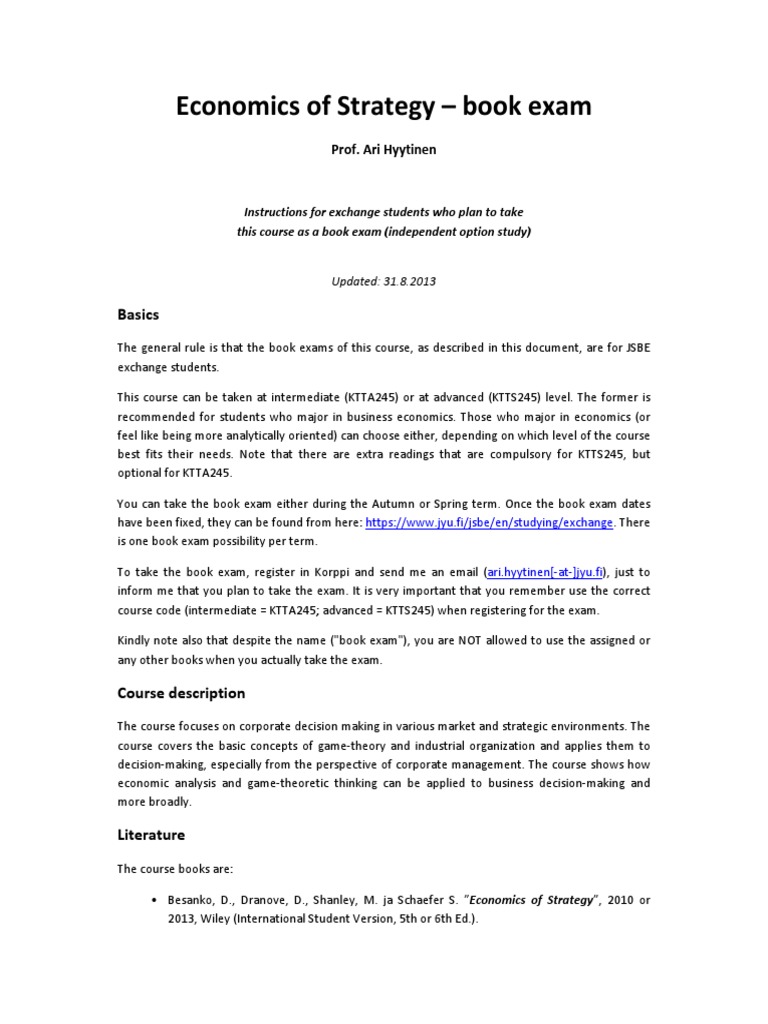 Economics of Strategy Book Exam Guide | PDF | Game Theory | Test ...