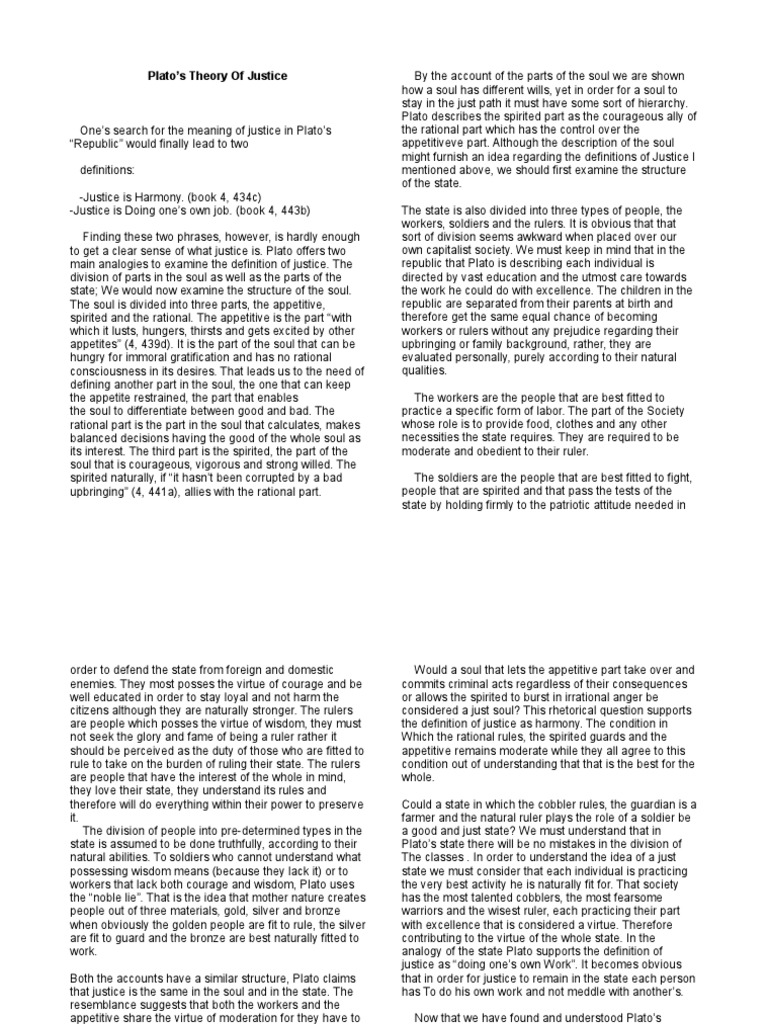 Plato Theory of Justice | PDF | Soul | Justice