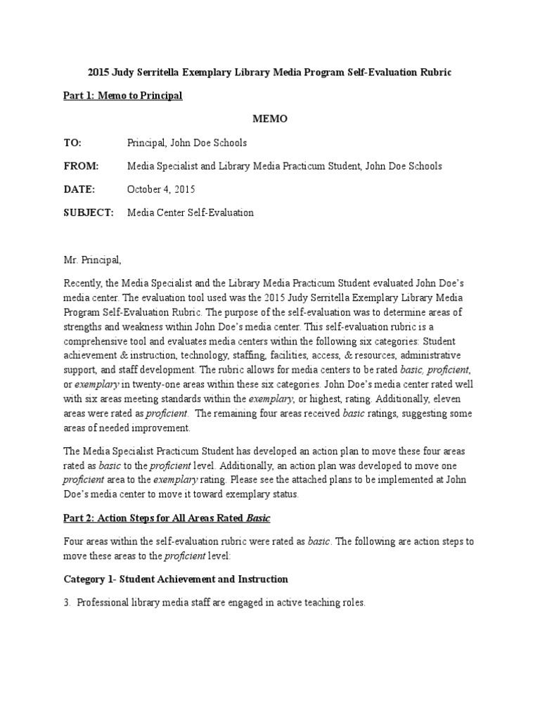 Principal Memo & Action Plan | PDF | Teachers | Libraries