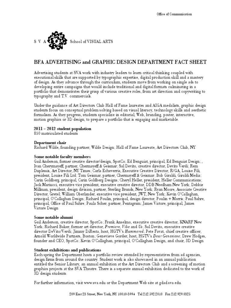 SVA Undergraduate Program Fact Sheets | PDF | Animation | Cartoonist