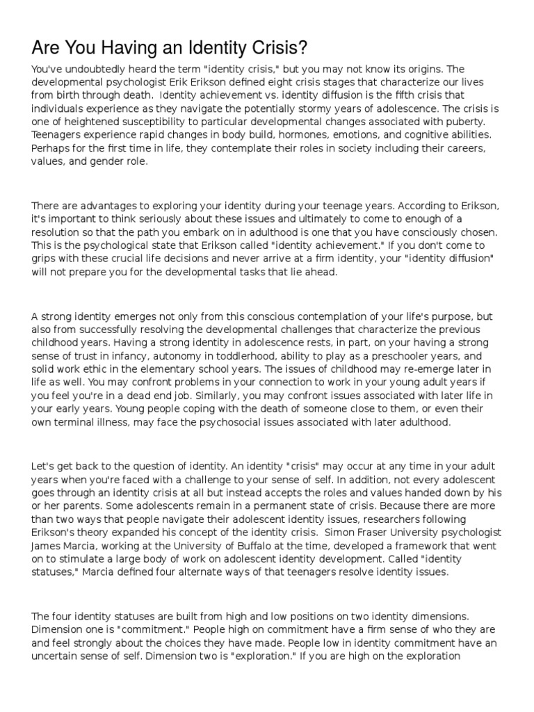 Understanding Identity Crisis in Teens | PDF | Identity (Social Science ...