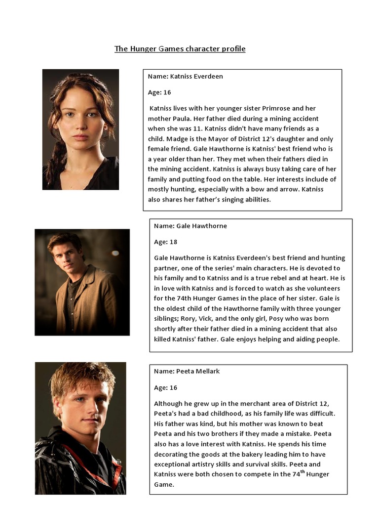 The Hunger Games Character Profile | PDF | Leisure | Violence