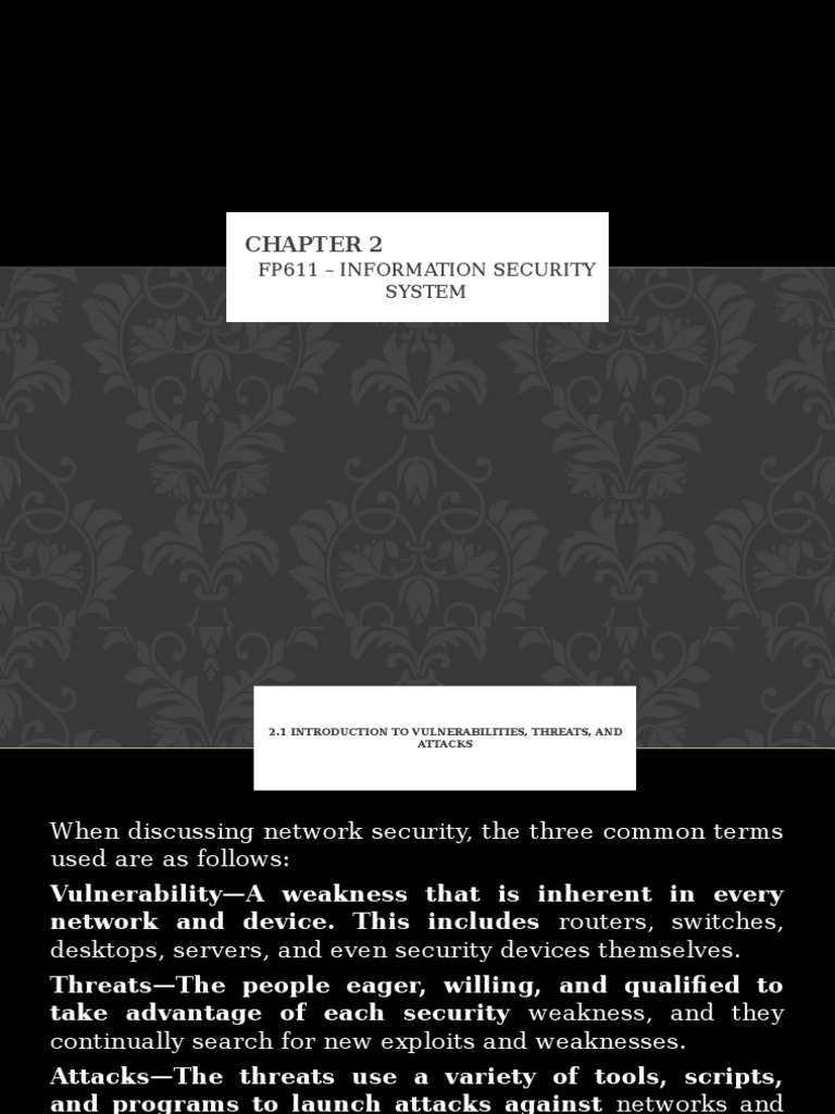 Chapter 2 Vulnerabilities, Threats and Attacks | PDF | Denial Of ...