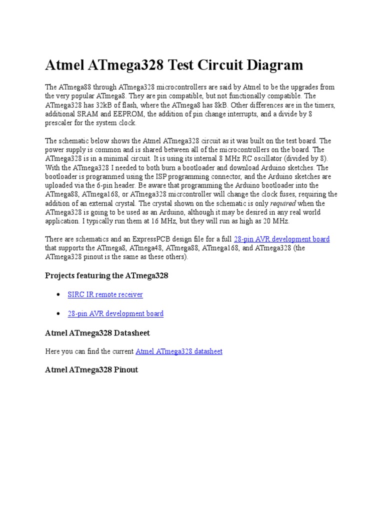 Atmel ATmega328 Test Circuit Diagram | PDF | Arduino | Computer Hardware