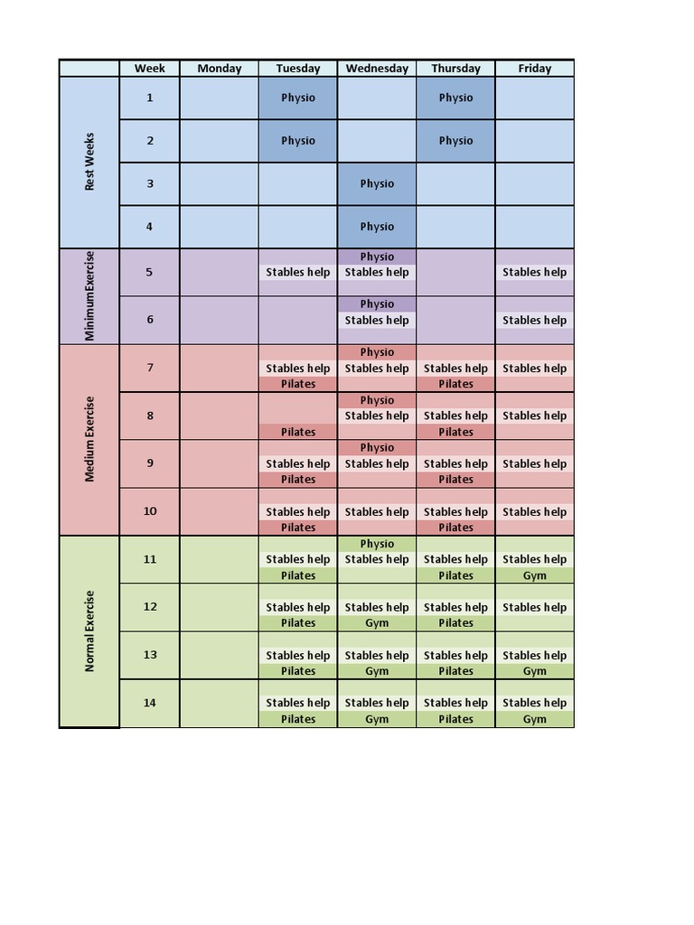 Weekly Physio and Pilates Schedule | PDF | Lifestyle