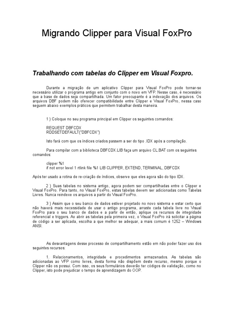 Migrando o Clipper para Visual Fox Promigracao Clipper VFP Dicas ...