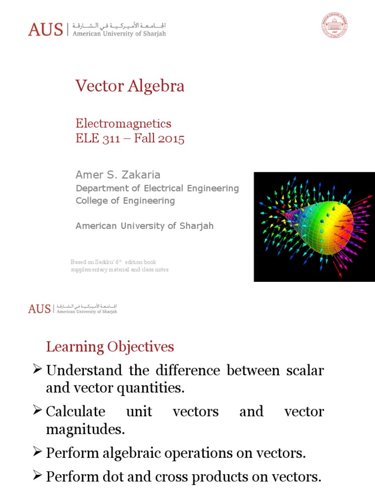 Vector Algebra Guide for Electromagnetics ELE 311 | PDF | Euclidean Vector | Scalar (Mathematics)