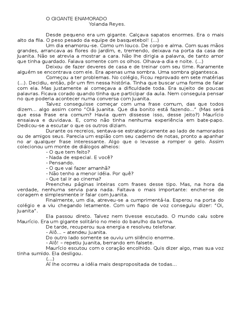 Texto o Gigante Enamorado | Linguística | Idiomas