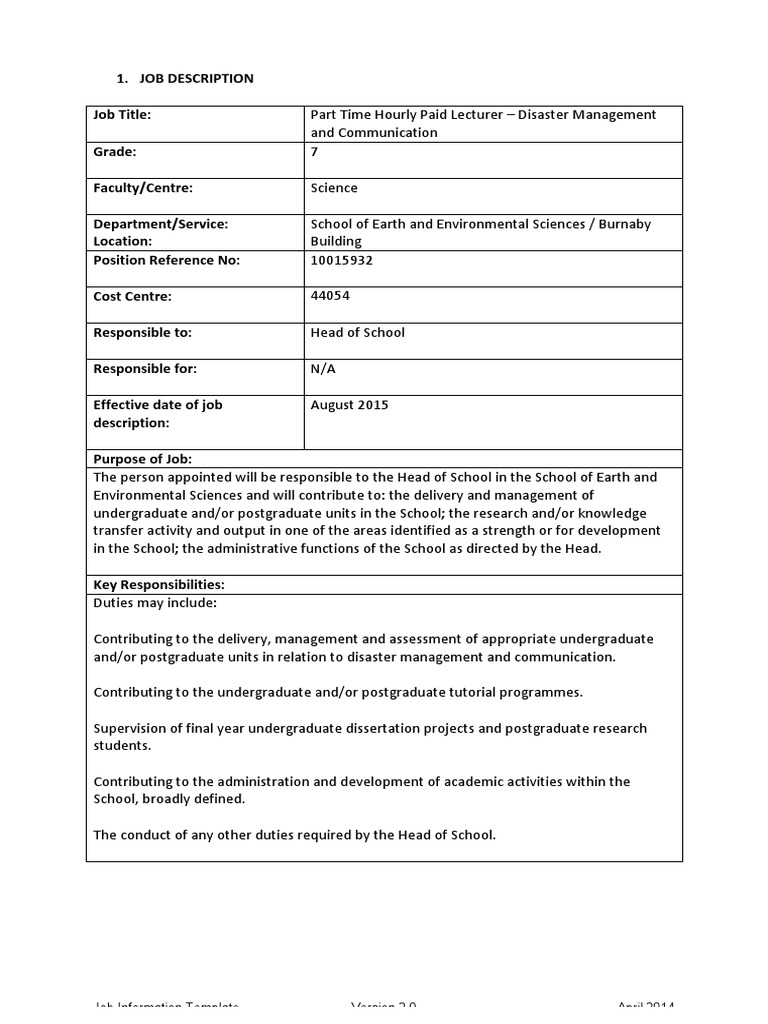 Part-Time Lecturer in Disaster Management | PDF | Postgraduate ...