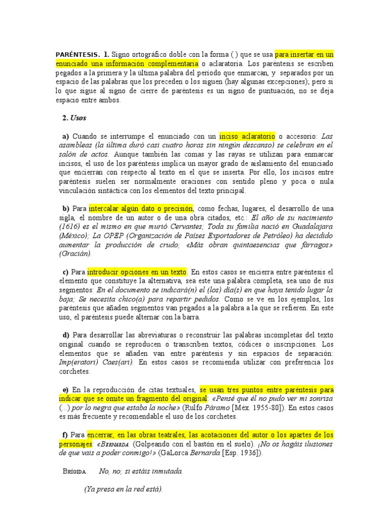Uso y orden de paréntesis y corchetes | PDF | Soporte | Gramática