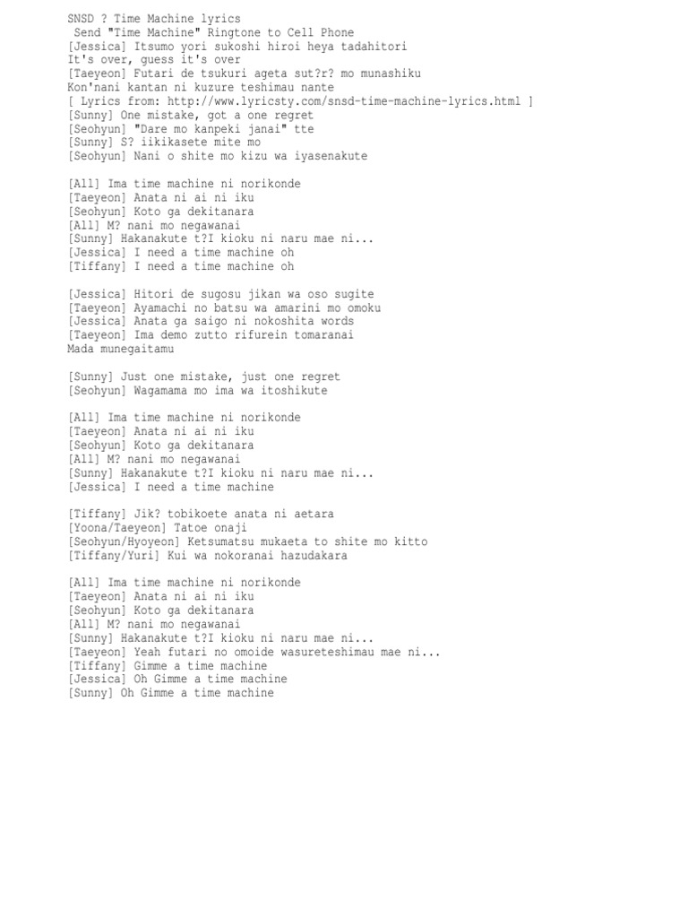 SNSD - Time Machine Lyrics | PDF | Art