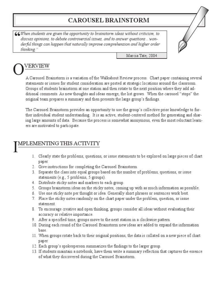 Carousel Brainstormstem Pdf Brainstorming Educational Psychology
