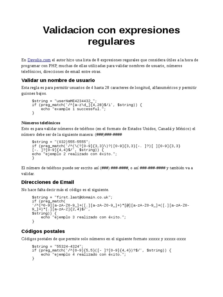 Validacion Con Expresiones Regulares | PDF