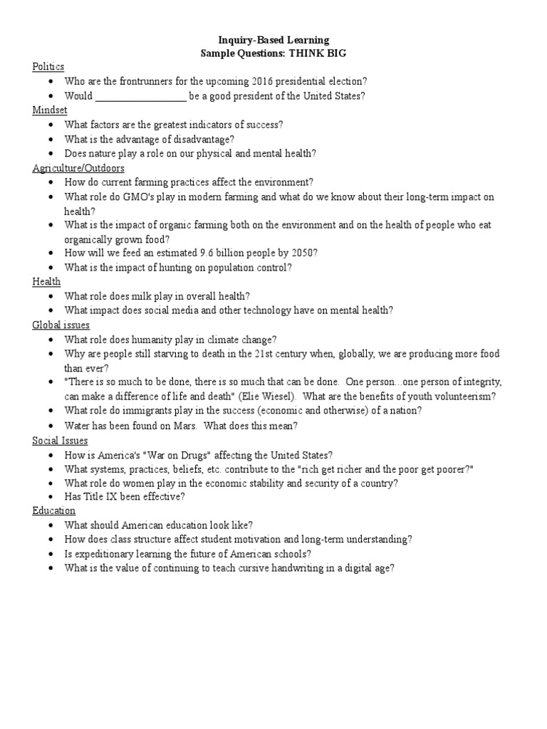Inquiry-Based Learning Questions Guide | PDF | Social Science