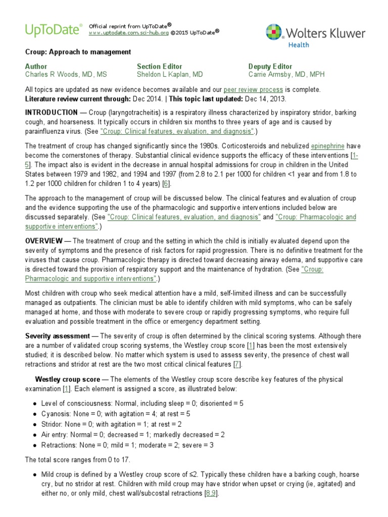 Croup - Approach To Management | PDF | Pneumonia | Diseases And Disorders