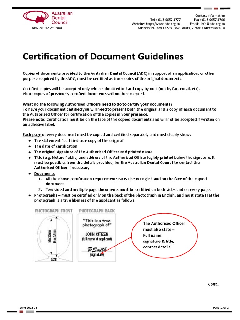 ADC Certification of Document Guidelines | PDF