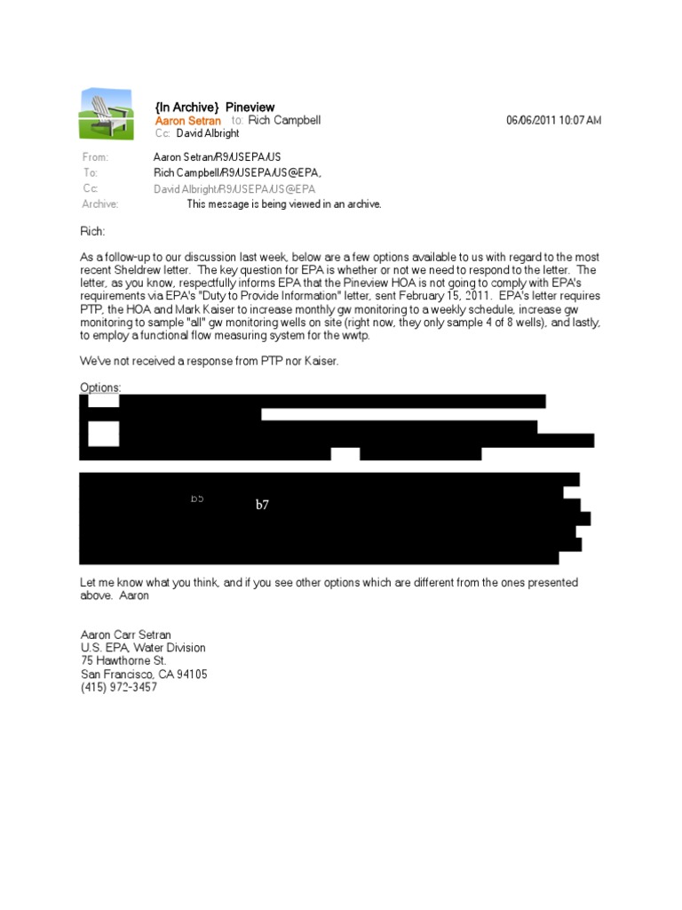 EPA Response Options for Pineview HOA | PDF | United States ...