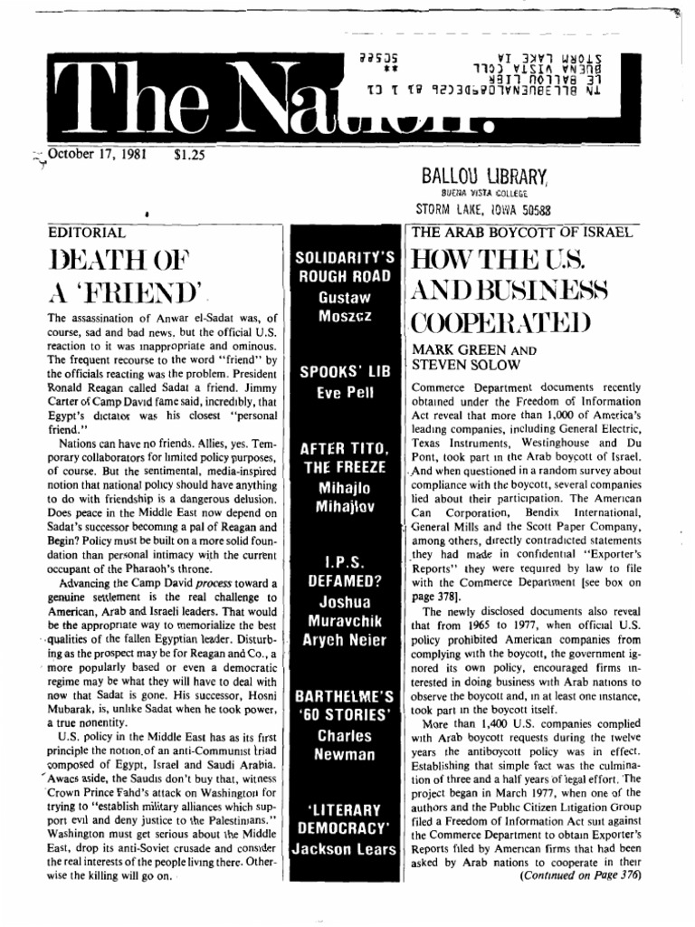 October 6, 1981 | PDF | Anwar Sadat | Nuclear Weapons