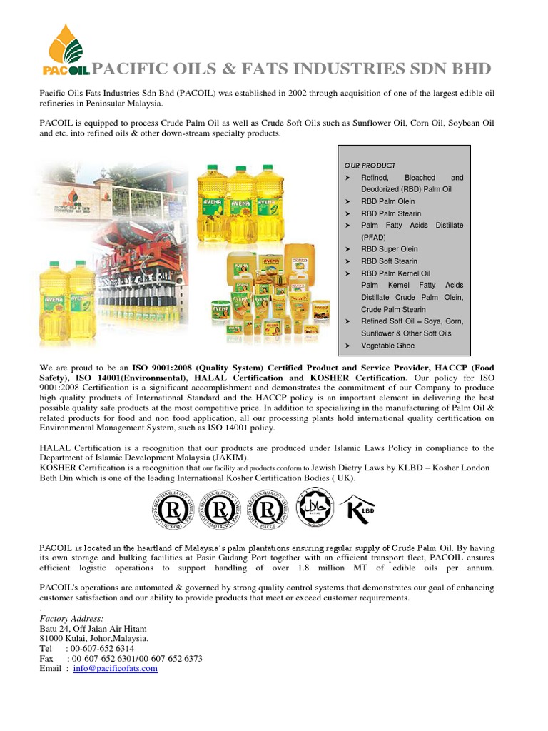 Pacific Oils & Fats Industries Overview | PDF | Business