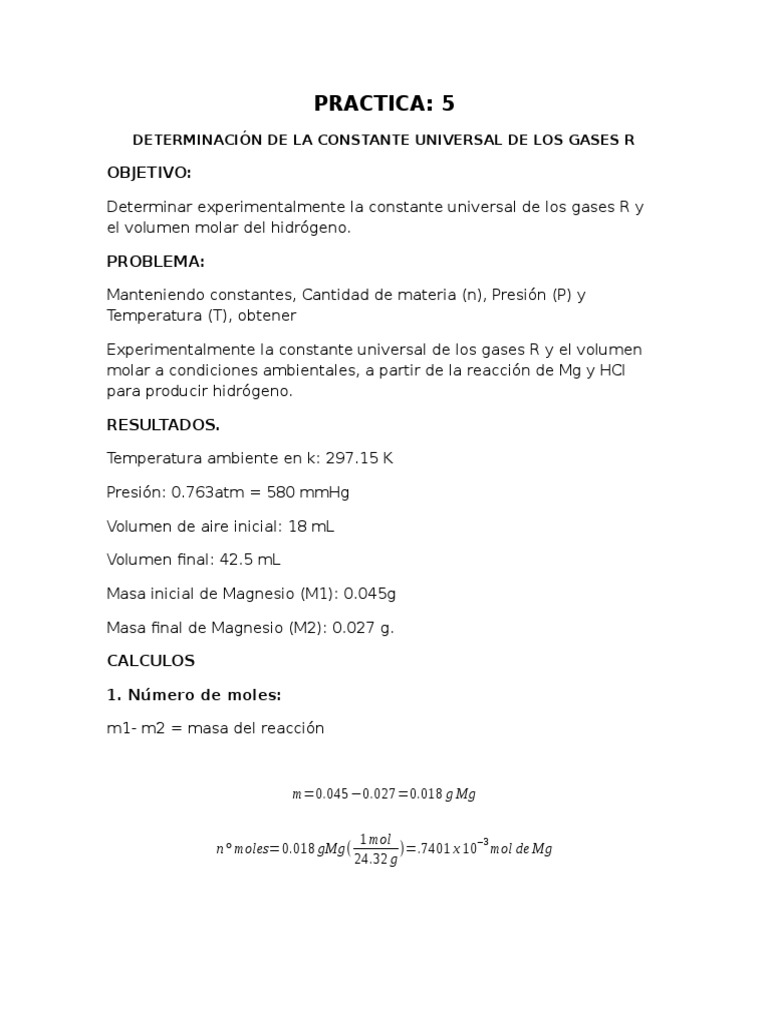 Constante Universal de Los Gases "R" | PDF | Gases | Mole (Unidad)