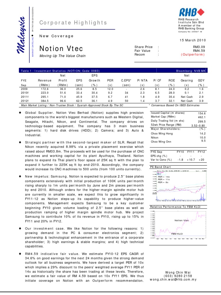 Notion Vtec Berhad: Moving Up The Value Chain - 15/03/2010 | PDF ...