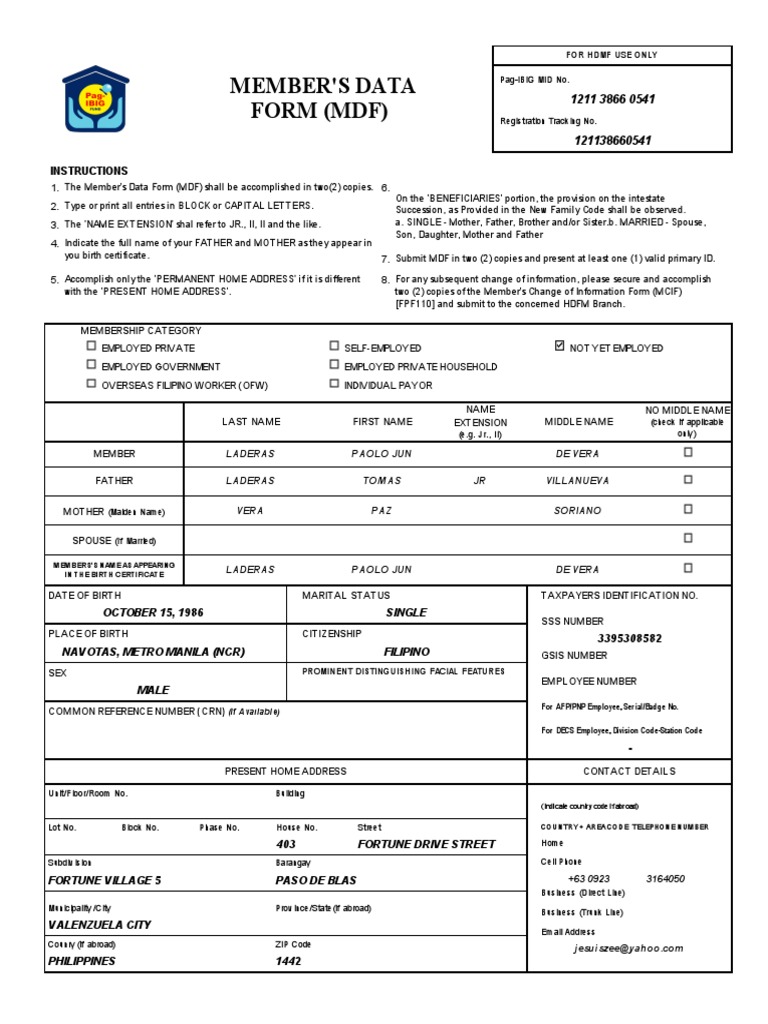 Member's Data Form (MDF) Print | PDF | Government | Social Institutions