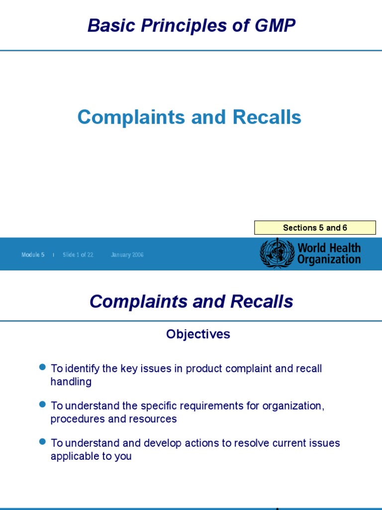 Basic Principles of GMP: Complaints and Recalls | PDF | Recall (Memory ...