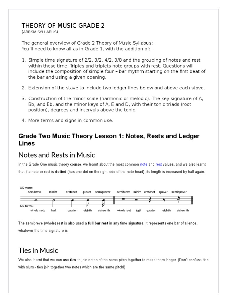ABRSM Grade 2 Music Theory: Key Concepts | PDF | Scale (Music) | Minor ...