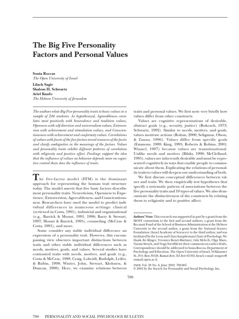 The Big Five Personality Factors and Personal Values | PDF | Value (Ethics) | Extraversion And ...