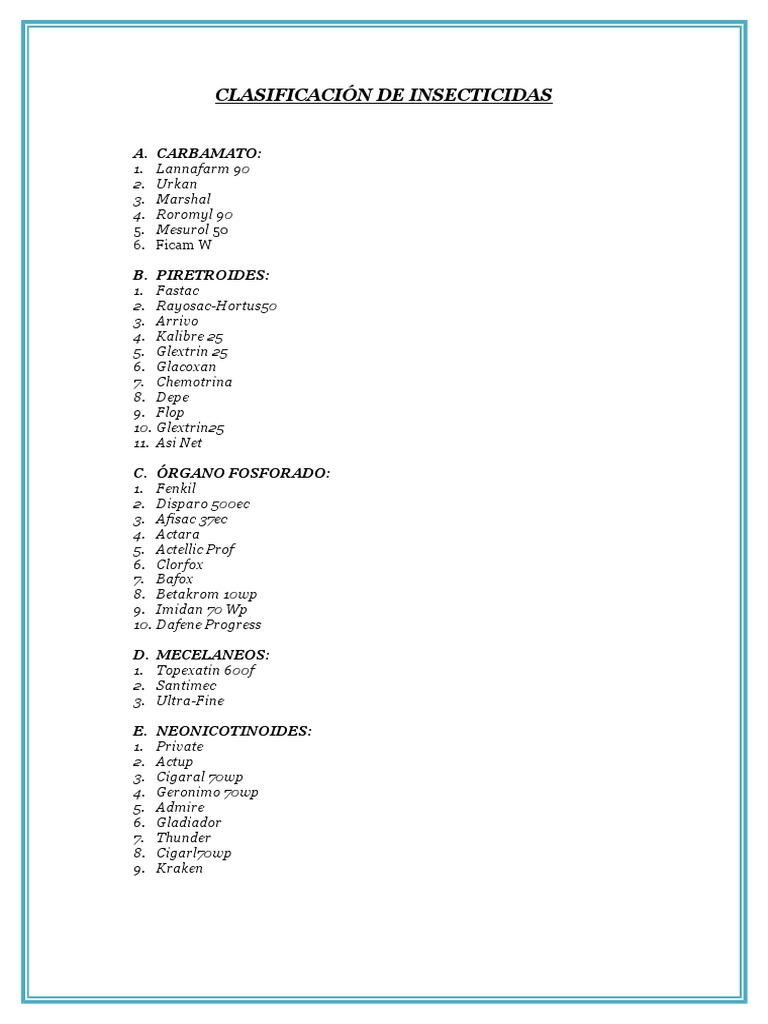 Clasificación de Insecticidas | PDF