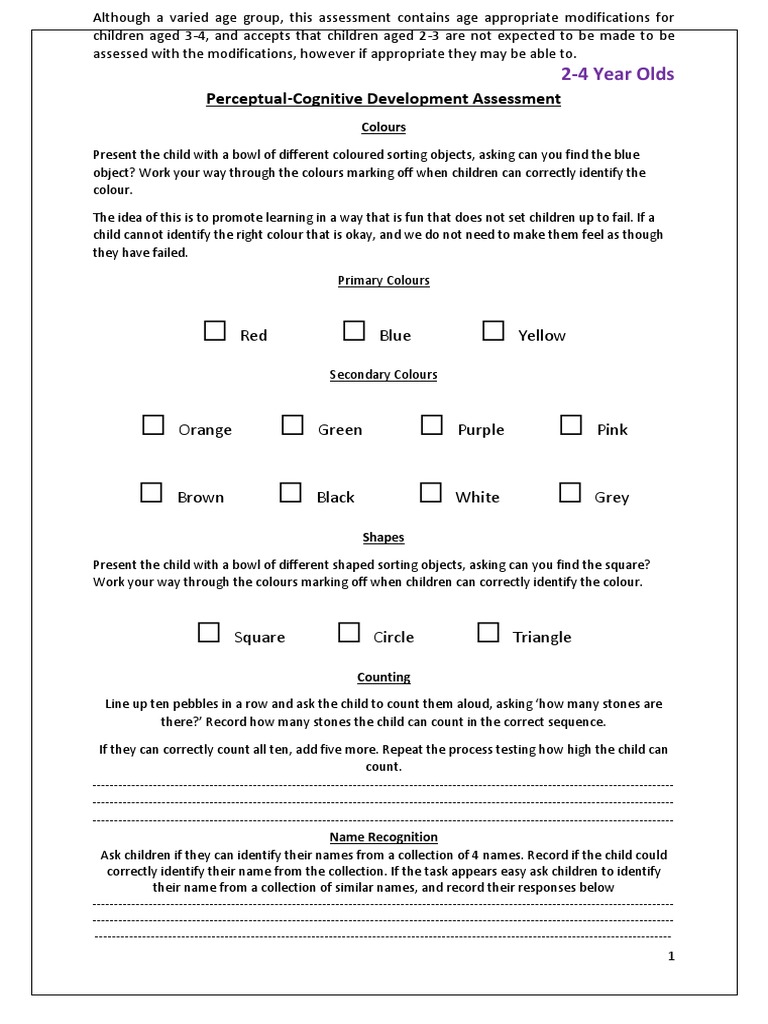 Preschool Color Assessment Guide | PDF | Blue | Color