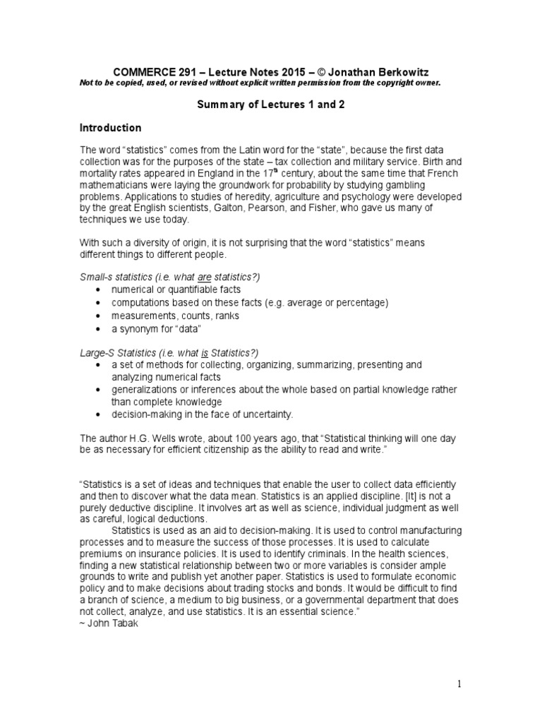 Statistics Lecture Notes | PDF | Categorical Variable | Data Analysis