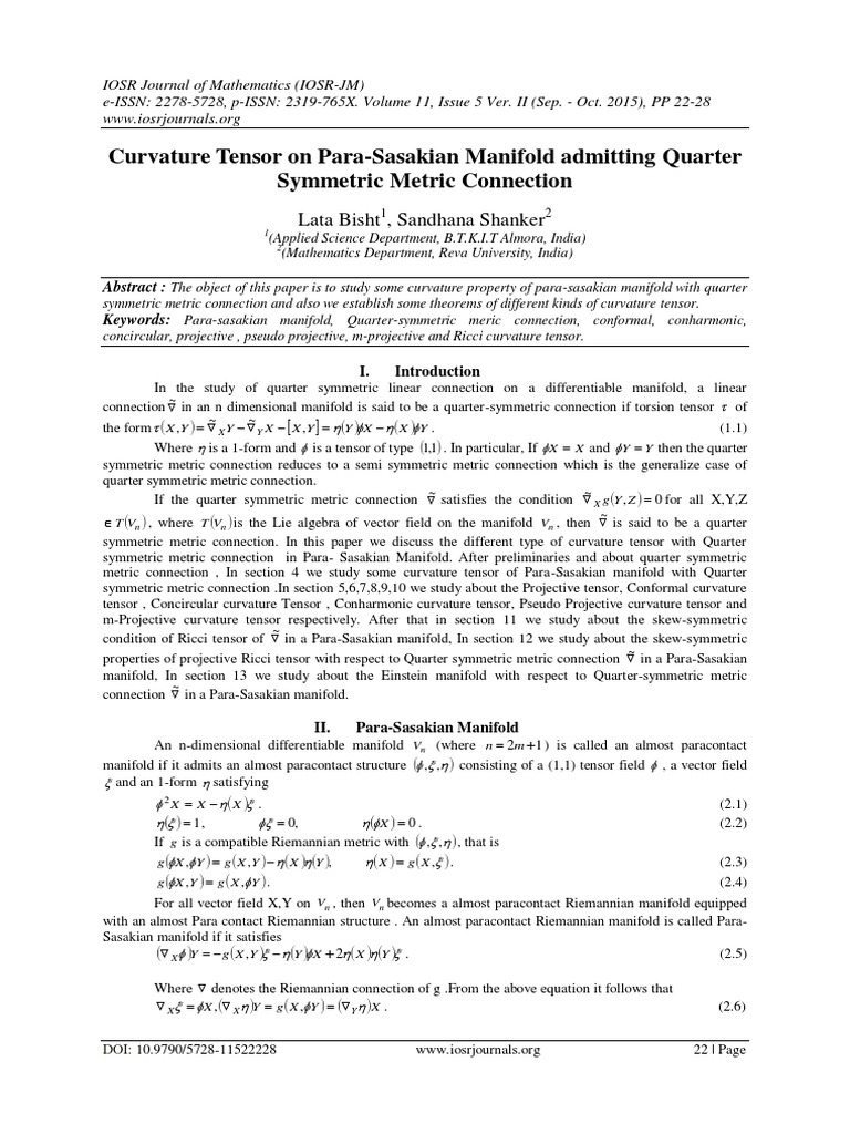 Curvature Tensor On Para-Sasakian Manifold Admitting Quarter Symmetric ...