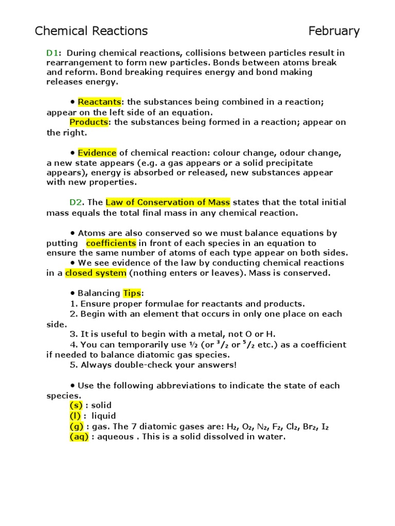 NOTES - Reactions | Download Free PDF | Stoichiometry | Chemical Reactions