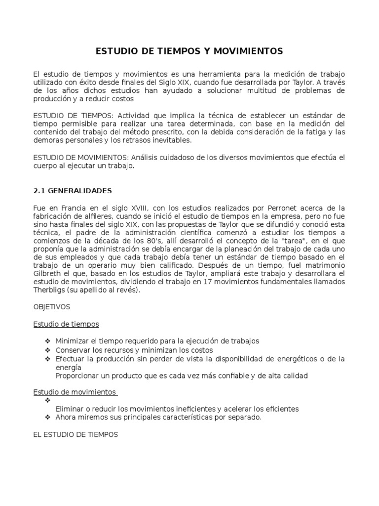 Estudio De Tiempos Y Movimientos Pdf Muestreo Estadísticas Diseño