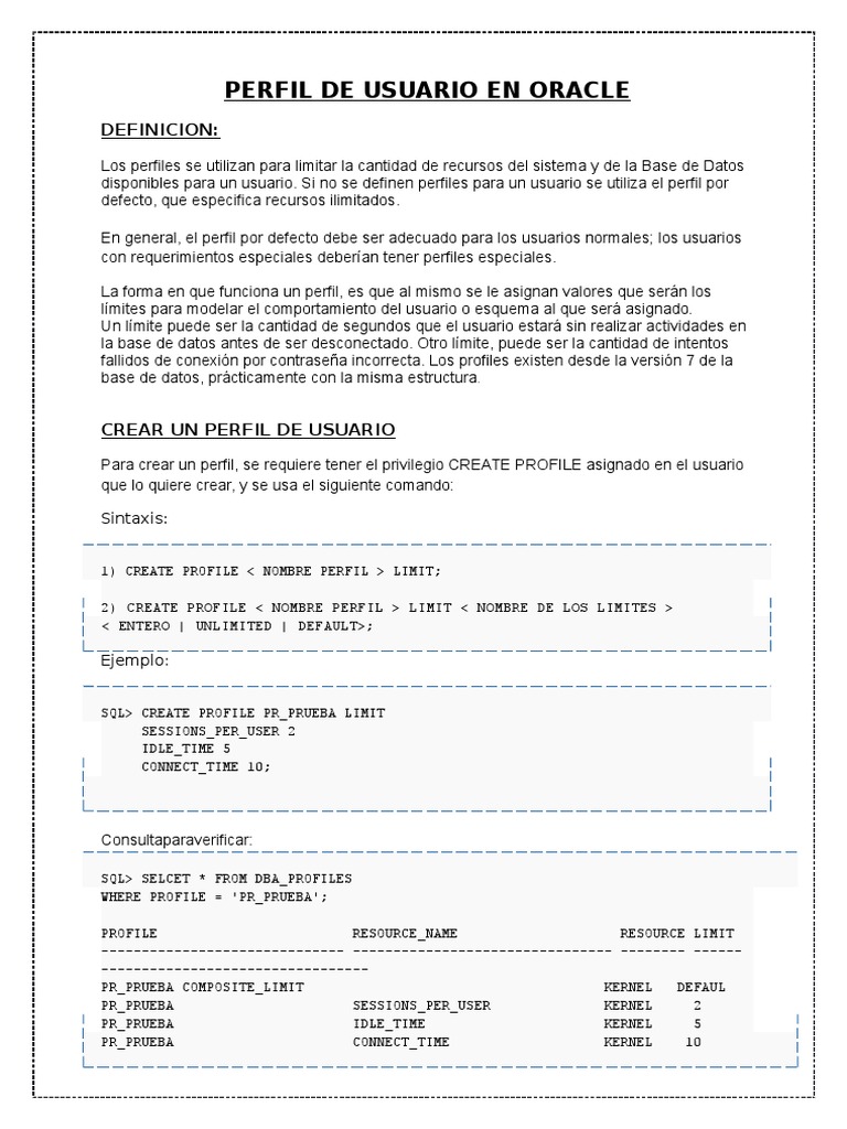 Perfil de Usuario en Oracle | PDF | Kernel (sistema operativo) | Contraseña
