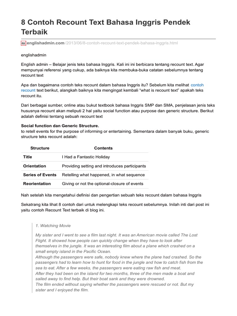 Contoh Recount Text Bahasa Inggris