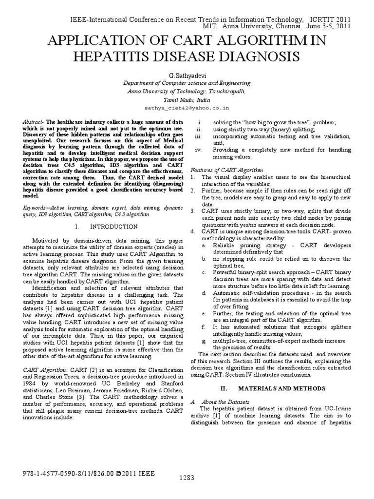 Application of Cart Algorithm in Hepatitis Diseaseas Diagnosis | PDF ...