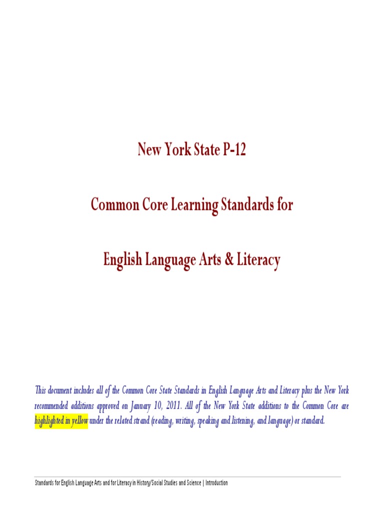 New York State P-12 Common Core Learning Standards For English Language ...