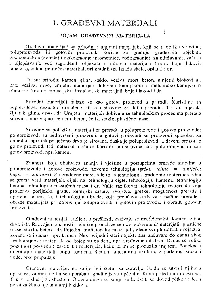 Tehnologija Građevinskih Materijala PDF | PDF