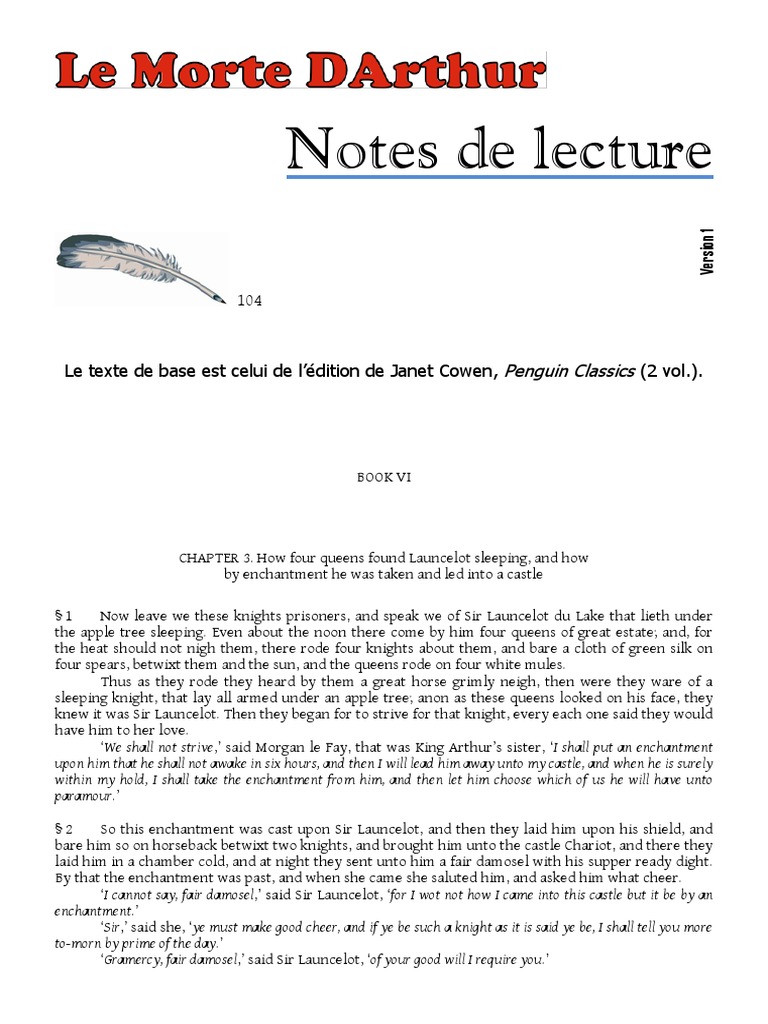 "Le Morte DArthur": Notes de Lecture Volet 104 | PDF | Guinevere | Chivalry